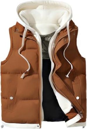 ORANDESIGNE Doudoune sans Manches Homme Hiver Veste sans Manches Manteaux Gilet &agrave; Capuche L&eacute;g&egrave;re Sport Blouson Epais A Orange 3XL