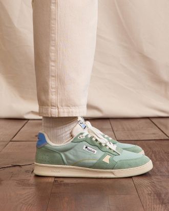 Faguo Baskets cuir et su&egrave;de vert clair