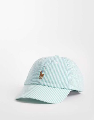 Polo Ralph Lauren Seersucker-Baseballkappe in Gr&uuml;n mit Markenlogo