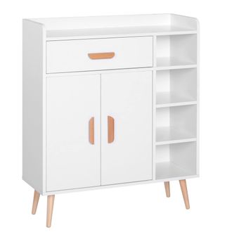 HOMCOM Kommode Sideboard Schubladenkommode Highboard Schrank Anrichte Schuhschrank mit 1 Schubladen 2 T&uuml;ren 3 F&auml;chern Wei&szlig; 80 x 29,5 x 96 cm