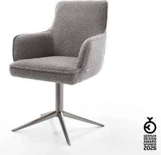 DELIFE Drehstuhl Heira-Flex mit Armlehnen Boucl&eacute; Silbergrau Fu&szlig;kreuz Graphit 360&deg; drehbar Wippfunktion Taschenfederkern, Esszimmerst&uuml;hle