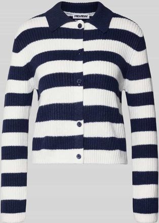 Review Strickjacke mit Streifenmuster und Polokragen