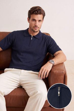 Trendyol MAN Herren Dunkelblau Einfarbig Kurz Regular Fit Poloshirts