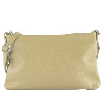 modamoda.de T258 Damen Leder Umh&auml;ngetasche Clutch Kosmetiktasche handmade in Italy, Farbe:Cremebeige