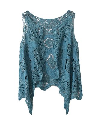 ORANDESIGNE Damen Weste Cardigan Sommer Hippie Gilet H&auml;keln Hohl Spitze Irregular Boho &Auml;rmellos Cardigan Kurz Weste Outerwear Irregular Weste Strickjacke Beachwea