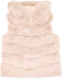 Queen Helena Manteau de fourrure sans manches chaud veste dhiver décontractée élégante femme PLC03-1, beige, Taille unique