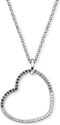Engelsrufer Chaîne en argent sterling 925 noir en forme de coeur pour femme - Oxyde de zirconium - Fermoir mousqueton - Longueur : 42 + 4 + 4 cm, 50 cm, Argent st