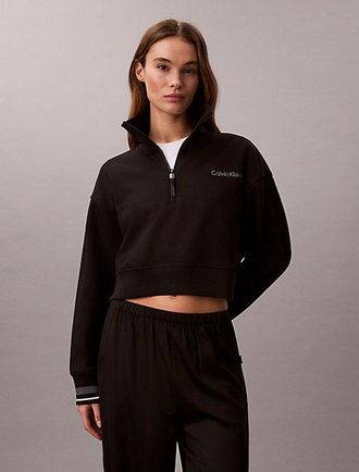 Calvin Klein French-terry-sweatshirt Mit Viertelrei&szlig;verschluss - Black - Damen - XS