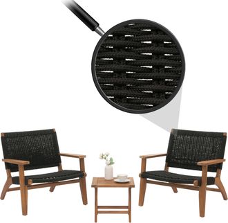 Mendler Lounge-Garten-Garnitur HWC-N49, Balkon-Set Sitzgruppe Sessel, Seilgeflecht Rope Holz Akazie MVG-Zertifiziert, schwarz