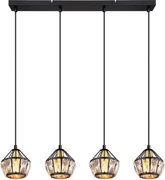 Globo Lighting H&auml;ngelampe H&auml;ngeleuchte Pendelleuchte Wohnzimmerlampe, 4 flammig, Glaskristalle Metall schwarz, 4x E14 Fassungen, LxBxH 73x12,5x150cm