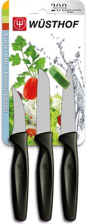 W&uuml;sthof W&uuml;sthof Messerset, 3-teilig, Sch&auml;lmesser 6 cm, Spickmesser 8 cm, Gem&uuml;semesser 8 cm, Griff schwarz (9332), mittelspitze Allzweckmesser, sp&uuml;lmaschinenfe