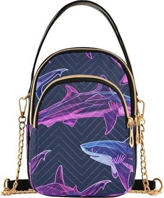 Mnsruu Sac à bandoulière pour femme, motif requins, carte de locéan bleu fluo, sac à main, petit sac à bandoulière avec sangle réglable