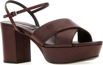 Miu Miu Womens Chocolate Leather Sandals Caffe Vitello Sandali