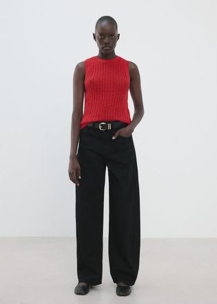 Mango Top maille ajour&eacute;e rouge - Femme - XXS - MANGO