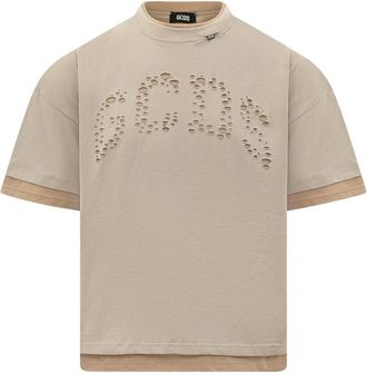 GCDS Gcds, Homme, Tops, Beige, Taille: XS Laser Logo SS T-Shirt