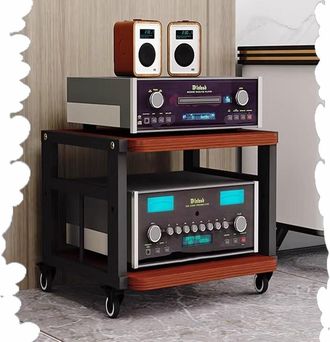 Generic HiFi-Rack, AV-Medienst&auml;nder Mit Rollen, 3/4/5-stufiger Audio-Video-Regal Verst&auml;rker Rack, Holz-Stereoschrank, Verstellbare Regale, CD-Player-St&auml;nder F