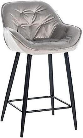 Clp Tabouret De Bar Gibson en Velours Ou Tissu I Chaise Haute avec Pieds en Metal I Assise Rembour&eacute;e, Couleur:Gris, Mat&eacute;riel:Velours