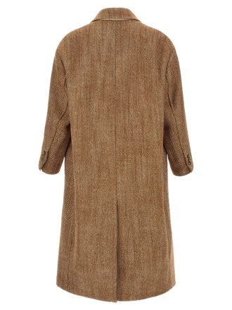 Ami Herringbone Virgin Wool Coat - Brown