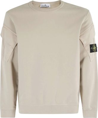 Stone Island Homme, Sweatshirts et sweats &agrave; capuche, Beige, Taille: S SweaT-shirt ras du cou avec poches sur la manche