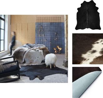 vidaXL Teppich Echtes Rindsleder Schwarz 150x170 cm - Lederr&uuml;ckwand - Wohnzimmerteppich - Teppich Schwarz - Lederteppich - Wohnaccessoires