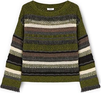 Motivi Femme, Pulls, Vert, Taille: 42 FR Maille ajour&eacute;e &agrave; rayures multicolores