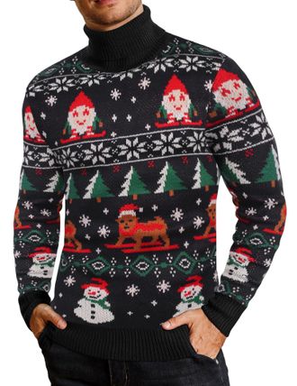 Coofandy Weihnachtpullover Herren Winter Weihnachten Rollkragenpullover Warm Lustige Pullover Schwarz-weihnachtsmuster-a XXL