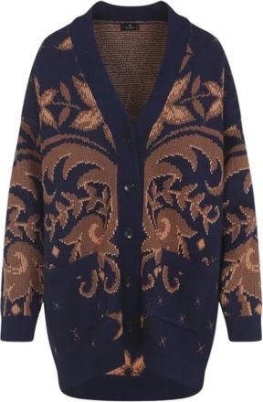 Etro Homme, Pulls, Bleu, Taille: L Knitted Cardigan w/ Cabled Sleeves