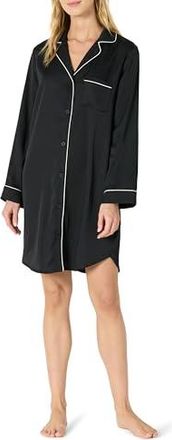 Amazon Essentials Chemise de Nuit boutonnée en Satin Doux pour Femme, Noir, Taille XS