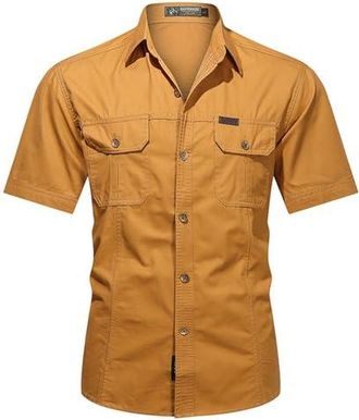 Generic T-shirt de travail formel en coton &agrave; manches courtes pour homme - T-shirt daffaires solide - Coupe r&eacute;guli&egrave;re - Chemise &agrave; revers boutonn&eacute;e - V&ecirc;tement d