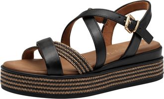 Marco Tozzi Damen Sandalen flach mit Schlie&szlig;e Plateau, Schwarz (Black Comb), 39 EU