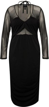 Ulla Popken Midikleid Maxikleid Mesheinsatz Slim V-Ausschnitt Langarm