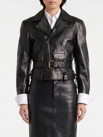 Saint Laurent Veste de motard en cuir de veau coupe slim avec ceinture