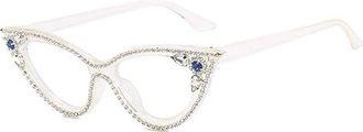 Generic Lunettes de luxe en forme doeil de chat avec diamants et lunettes optiques anti-lumière bleue pour femmes, lunettes tendance avec strass, taille uniqu