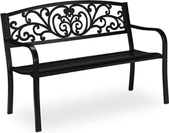 Relaxdays schwarz Gartenbank Antik f&uuml;r 2 Personen, Balkon, Terrasse, Metallbank HBT 81x127x56 cm, Stahl, Gusseisen, Metall Ornament beschichtet