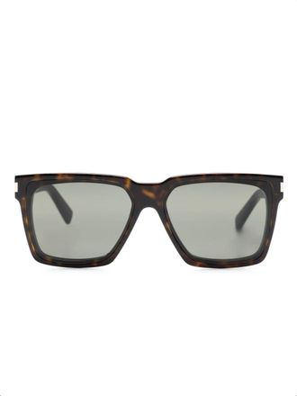 Saint Laurent Eyewear Eckige Sonnenbrille in Schildpattoptik - Braun