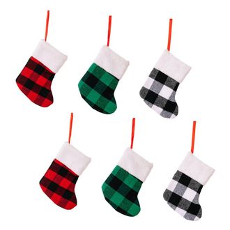 Garneck 6 St&uuml;ck Weihnachtsstrumpf H&auml;ngebeutel aus Polyester Festliche Weihnachtsbaumstrumpf Dekoration in Rot Schwarz Gr&uuml;n Wei&szlig; Mittelgro&szlig;e Weihnachtssocken f