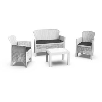 Dmora Salon de jardin Alesandro, Ensemble ext&eacute;rieur 4 places avec table Made in Italy, Blanc