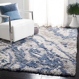 Safavieh Zottelig Teppich für Wohnzimmer, Esszimmer, Schlafzimmer - Horizon Shag Collection, Kurzer Flor, Grau und Blau, 183 X 274 cm