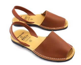 Avarcashop Avarcas Damen Leder Sandalen flach Menorquinas braun schwarz Abarcas 35 36 37 38 39 40 41 42 (braun, numeric_40)