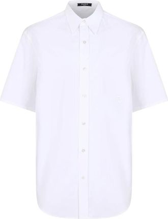 Balmain Homme, Chemises, Blanc, Taille: L Chemise &agrave; Manches Courtes en Popeline de Coton
