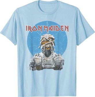 Iron Maiden Mummy Lightning Circle Baby Blue T-Shirt