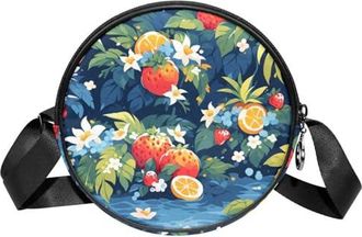 Generic Sac &agrave; bandouli&egrave;re rond pour femme, motif fruits d&eacute;t&eacute; color&eacute;s, petit sac &agrave; bandouli&egrave;re avec fermeture &eacute;clair, bretelles r&eacute;glables, sac &agrave; main rond d&eacute;co