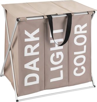 WENKO Wäschesammler Trio Top Taupe, flexibler Wäschekorb mit Deckel und Tragegriffen, viel Stauraum mit 118 l, drei Fächer, (B x H x T): 57 x 57 x 38 cm, mo