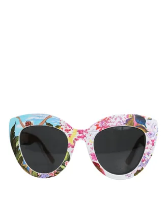 Dolce & Gabbana Womens Multicolor Wood Crystal Brass Frame Floral Hand Paint Sunglasses Real