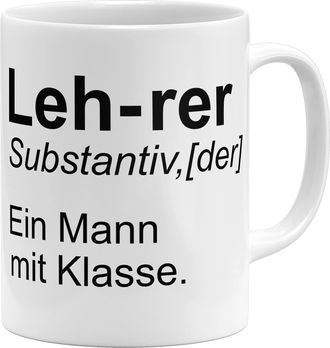 OM3 Ein Mann mit Klasse - Lehrer Tasse mit Spruch - Lehrergeschenk - Keramik Becher - 11oz 325ml - Beidseitig Bedruckt - Weiss