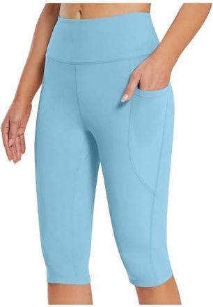 Generic Legging pour femme - Longueur 3/4 - Taille élastique avec poche - Coupe ajustée - Legging de gym, sport, fitness, entraînement, yoga - Couleur unie - 