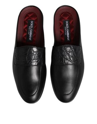 Dolce & Gabbana Mens Black Calfskin Leather Slip On Loafers Shoes Caiman