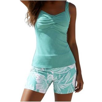 Generic Maillot de bain tankini c&ocirc;tel&eacute; pour femme avec short, maillot de bain deux pi&egrave;ces, taille haute, d&eacute;bardeur de bain torsad&eacute; sur le devant avec short, m