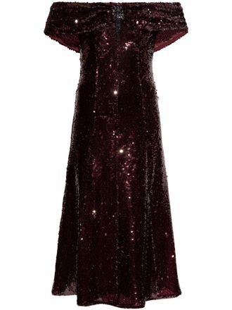 Self Portrait robe orn&eacute;e de sequins &agrave; &eacute;paules d&eacute;nud&eacute;es - Marron