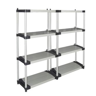 Kreher Set 2 Stück XL Kunststoffregal in Lichtgrau mit Vier Böden pro Regal. Jeder Boden belastbar bis zu 80 kg. Werkzeuglose Montage. Abwaschbar und stabil.